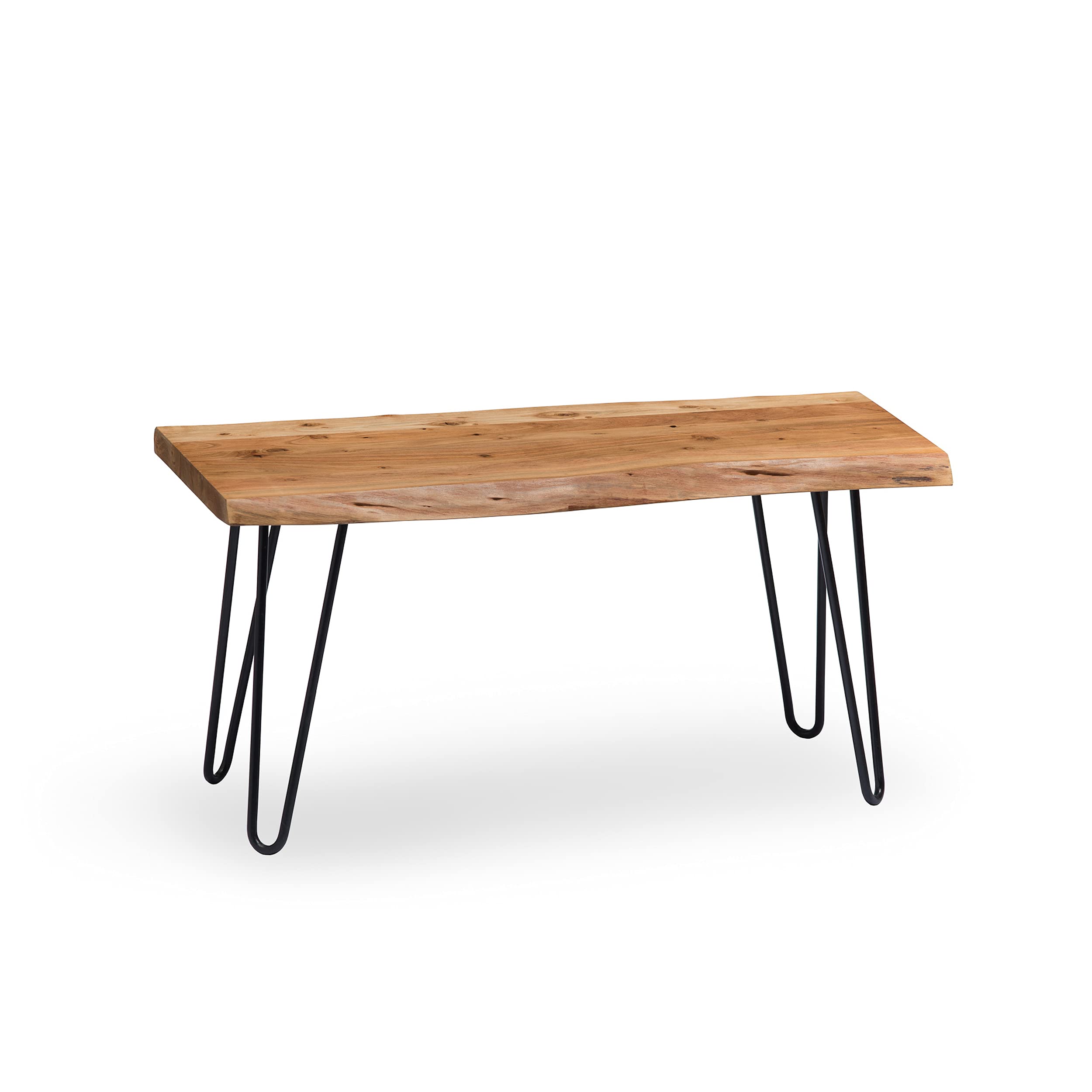 Live Edge Bench, w/Natural Wood and Metal Hairpin Legs, Unique Rustic Look, Any Room, Versatile Multi-Purpose Modern Design, Sturdy, Durable, Easy Assembly