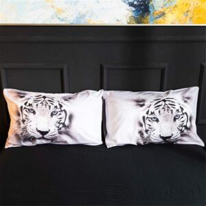 Homebed White Tiger Bedding Set Queen Size 3D Animal Print for Kids Boys Teens Duvet Cover Set 3 Pieces