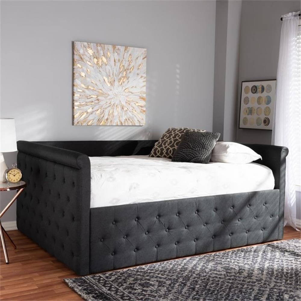 Baxton Studio Amaya Modern and Contemporary Grey Fabric Upholstered Queen Size Daybed