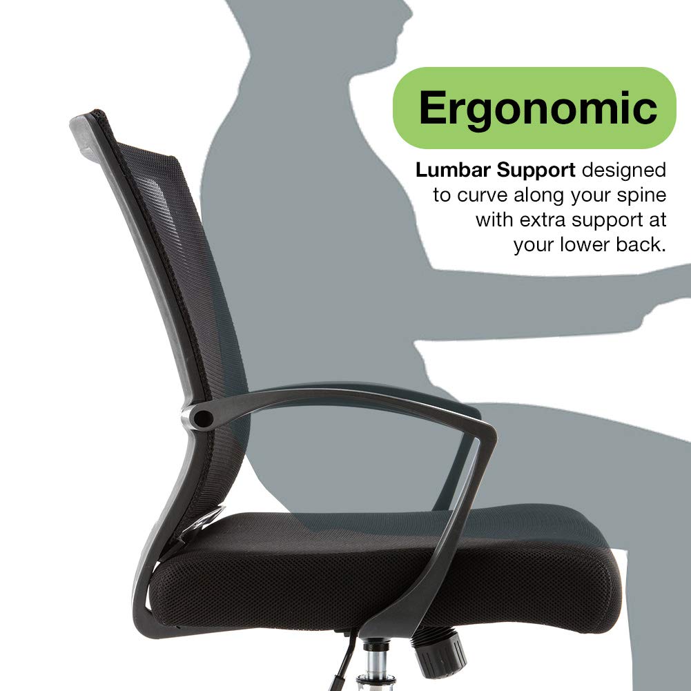 Modern Home Zuna Mid-Back Office Task Chair - Ergonomic Back Supporting Mesh Back Desk Chair (White/White)