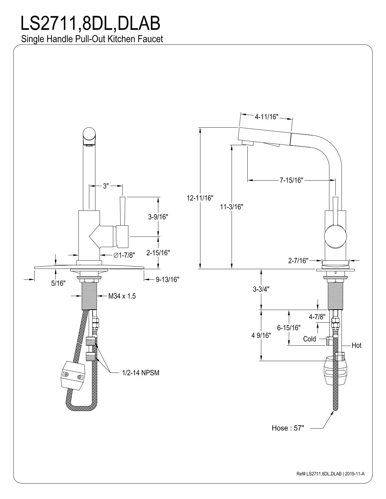 Kingston Brass LS2711DL Concord Pull-Out Sprayer Kitchen Faucet, Polished Chrome, 12.69 x 9.81 x 7.94