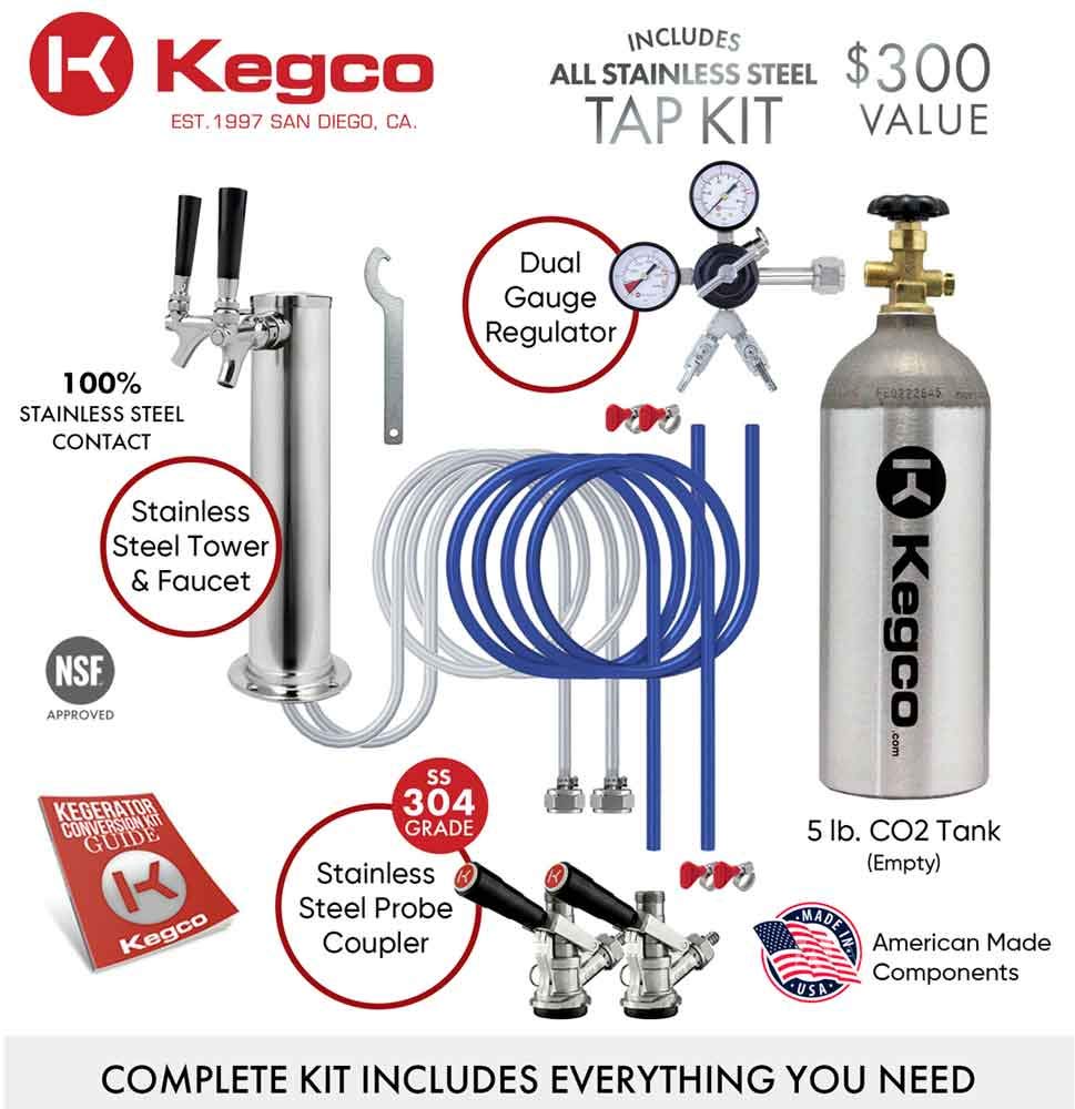 Kegco Keg Dispenser, Two Faucet, Stainless Steel