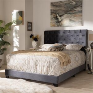 Baxton Studio Candace Luxe and Glamour Dark Grey Velvet Upholstered Queen Size Bed