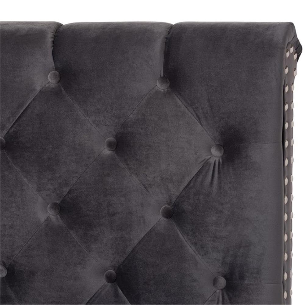 Baxton Studio Candace Luxe and Glamour Dark Grey Velvet Upholstered Queen Size Bed