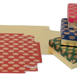 Lotus Printed Colorful Sweet Boxes for Indian Sweets, Cookies, Goodies, Mithai, Candy, Gift Boxes with Lids Bulk, Handmade Bulk Mithai Box, Favor Boxes for Wedding, 2.95x5.51 Inch (Pack of 4)