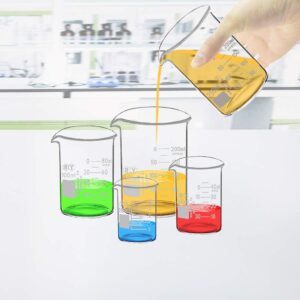 Glass Beakers Set Borosilicate Graduated Measuring Low Form Glass Beaker 4 Sizes 10ml 50ml 100ml 250ml