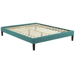 Modway Tessie Upholstered King Platform Bed Frame with Wood Slat Support in Teal