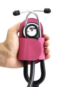 blingsoul 100% genuine leather pink stethoscope holder for women men - stethoscope holder hip clip, medical nursing graduates accessories stethoscope case for nurses cover kit cardiology doctor