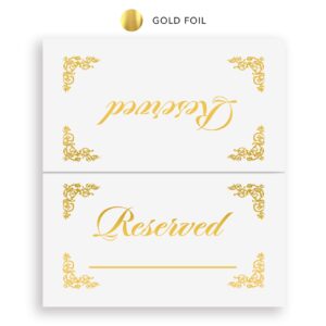 Reserved Table Sign Gold - 20 Pack - Gold Foil Hot Stamp, Reserved Signs Wedding, VIP Place Cards, Double Sides, Place Cards Double Sides (Reserved Cards 6)