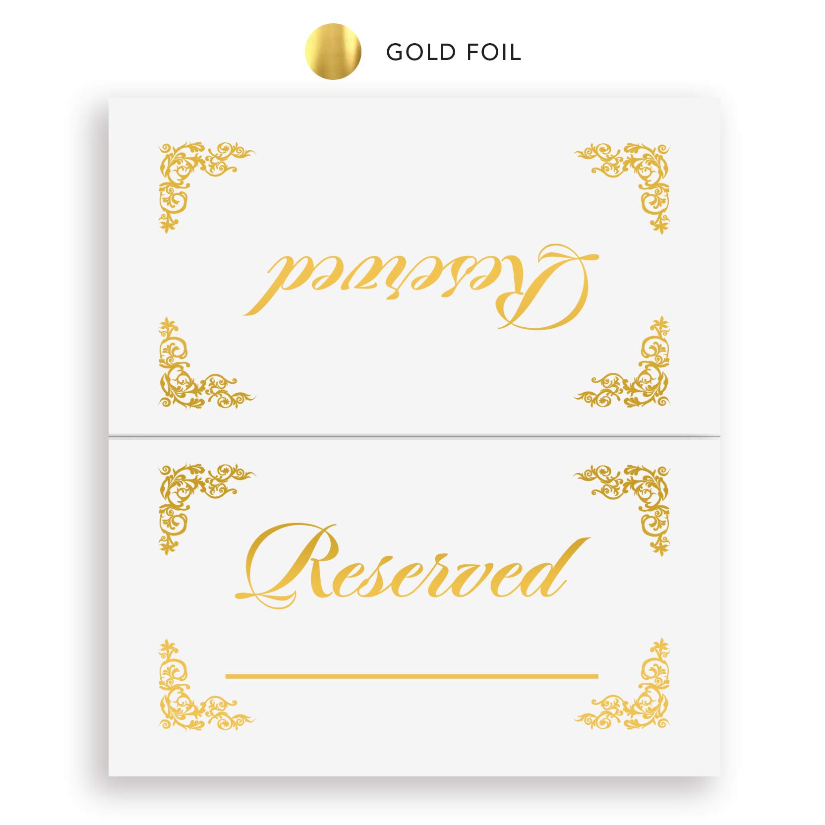 Reserved Table Sign Gold - 20 Pack - Gold Foil Hot Stamp, Reserved Signs Wedding, VIP Place Cards, Double Sides, Place Cards Double Sides (Reserved Cards 6)