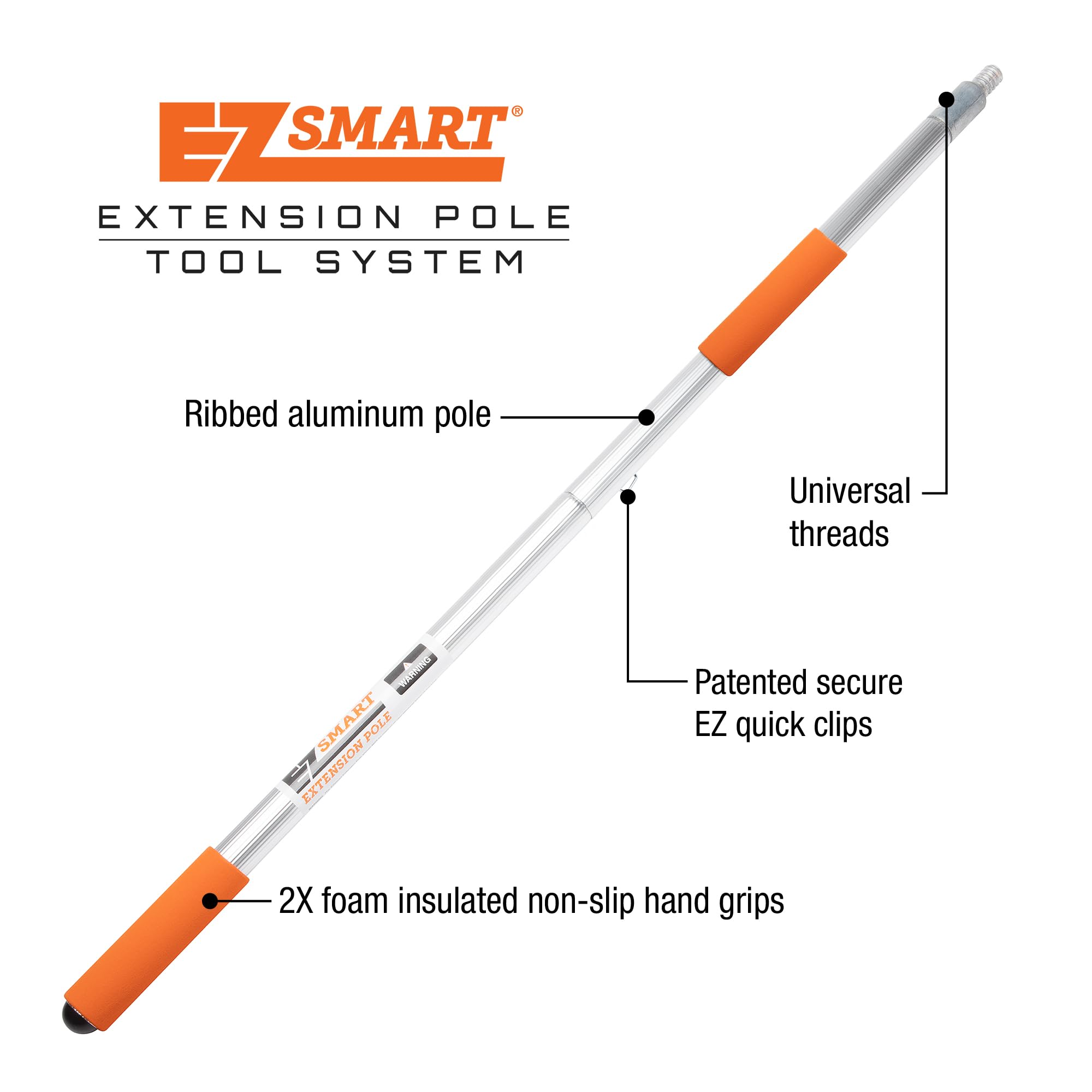 EZ Smart Extension Pole 21ft & Beyond Reach, 1 to 16 ft Extension Pole with The Option to go Beyond with Our add-a-Pole Section, Compact Segments Adjust to The Length You Need/Lightweight and Sturdy