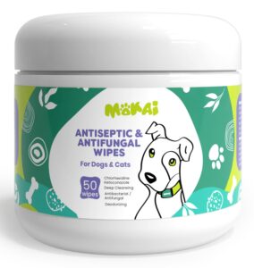 mokai antiseptic wipes for dogs cats and horses | dog chlorhexidine wipes with ketoconazole dermatological pads hot spots itchy paws skin rashes