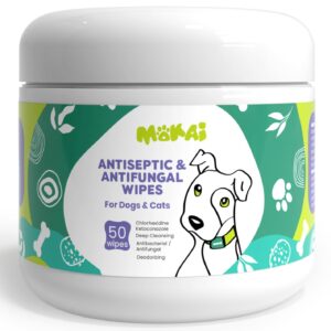 MOKAI Antiseptic Wipes for Dogs Cats and Horses | Dog Chlorhexidine Wipes with Ketoconazole Dermatological Pads Hot Spots Itchy Paws Skin Rashes