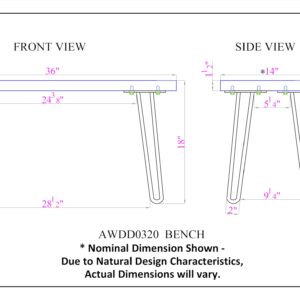 Live Edge Bench, w/Natural Wood and Metal Hairpin Legs, Unique Rustic Look, Any Room, Versatile Multi-Purpose Modern Design, Sturdy, Durable, Easy Assembly