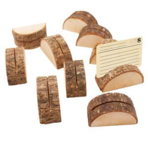 numblart 10 pcs rustic wooden wedding table name number place card holders for wedding party home decoration - semicircular wood note memo picture card photo clip holder for table decoration supplies