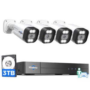 【3tb hdd+human/vehicle detect】 hiseeu 4k poe security camera system, home surveillance kits w/4pcs 5mp ip security camera outdoor&indoor, 16ch 8mp poe nvr, two way audio, spotlight alarm, 7/24 record