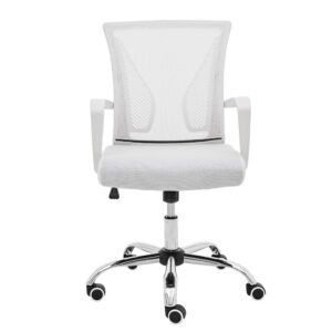 modern home zuna mid-back office task chair - ergonomic back supporting mesh back desk chair (white/white)