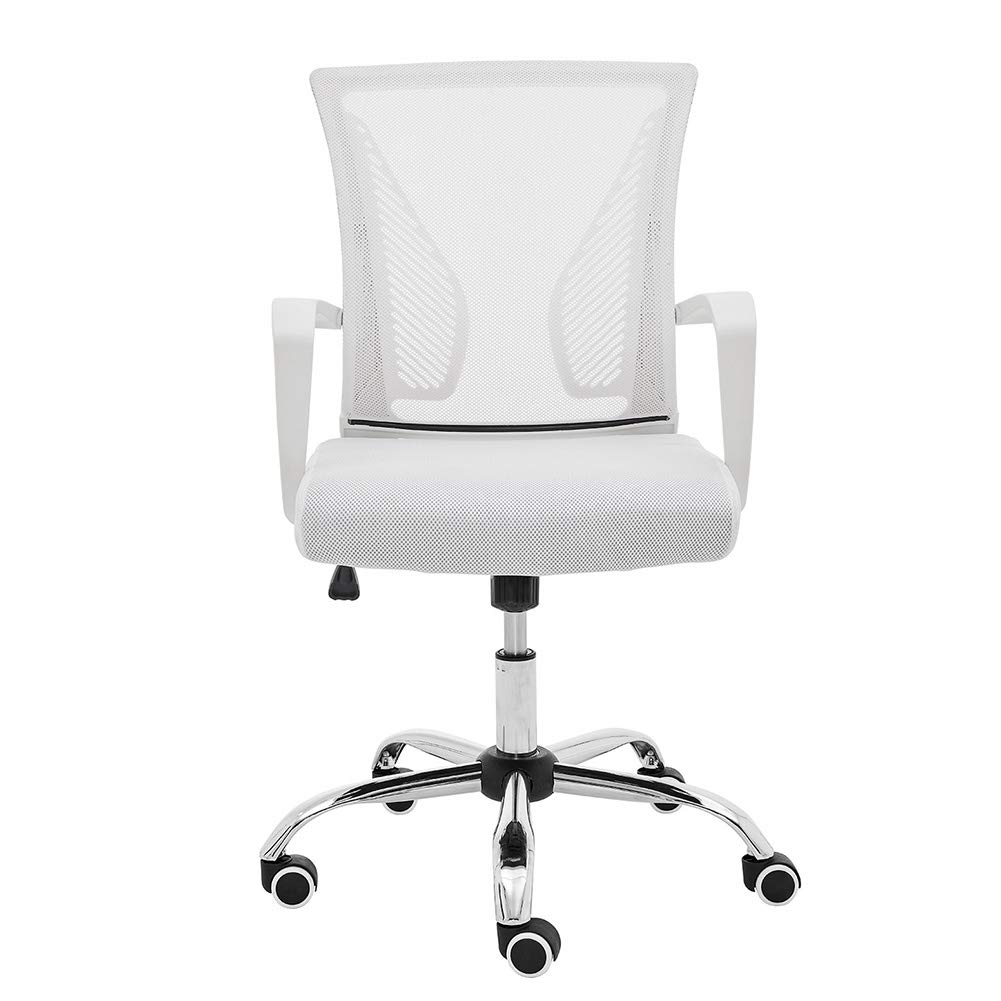 Modern Home Zuna Mid-Back Office Task Chair - Ergonomic Back Supporting Mesh Back Desk Chair (White/White)