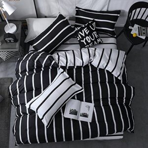 chesterch prevoster microfiber duvet cover set black white bedding zebra pattern,3 piece,stripe comforter cover and 2 pillowcases,full queen size