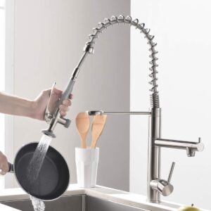 Commercial Kitchen Faucet with Pull Down Sprayer,AIMADI Modern Single Handle High Arch Pre-Rinse Spring Kitchen Sink Faucet,Brushed Nickel