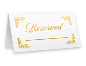 reserved table sign gold - 20 pack - gold foil hot stamp, reserved signs wedding, vip place cards, double sides, place cards double sides (reserved cards 6)