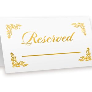 Reserved Table Sign Gold - 20 Pack - Gold Foil Hot Stamp, Reserved Signs Wedding, VIP Place Cards, Double Sides, Place Cards Double Sides (Reserved Cards 6)