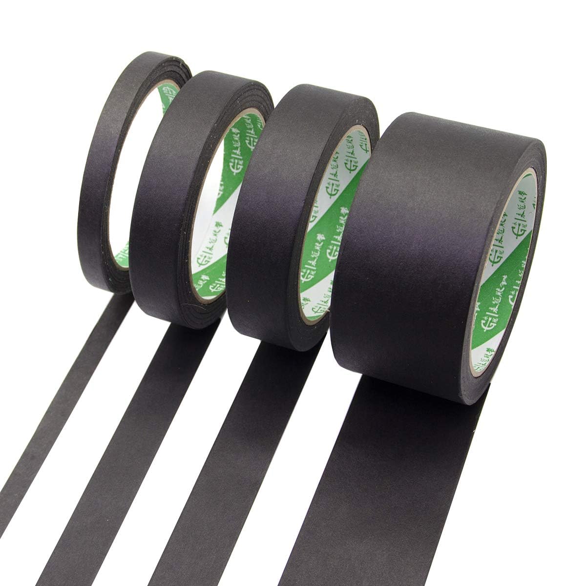 Black Masking Tape Painters Tape 1 1/2 3/4 2 inch x 33yds 4 Rolls Multi Size Adhesive Wide Thin Thick Skinny Bulk Multi Surface Use for Decorative Wall Art DIY