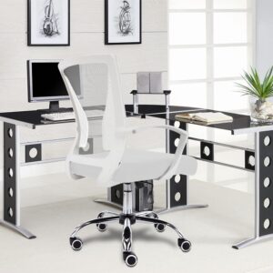 Modern Home Zuna Mid-Back Office Task Chair - Ergonomic Back Supporting Mesh Back Desk Chair (White/White)