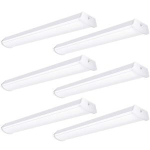 faithsail linkable 4ft led wraparound light 40w flush mount garage shop lights, 4400lm, 4000k, 4 foot linear wrap ceiling lighting fixture for workshop office kitchen, fluorescent replacement, 6 pack