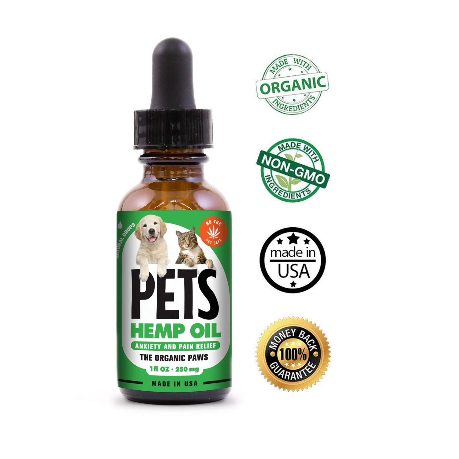 Organic Hemp Oil for Pets - Herbal Drops - Separation Anxiety and Pain Relief - Stress Support - Calming Effect - Supports Hip & Joint Health - Reduce Pain and Inflammation - 100% Natural