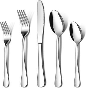 lianyu 10 piece silverware flatware set for 2, stainless steel cutlery eating utensils, mirror finished, dishwasher safe