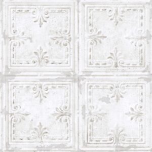 roommates rmk11209wp white tin tile metallic accent peel and stick wallpaper, roll