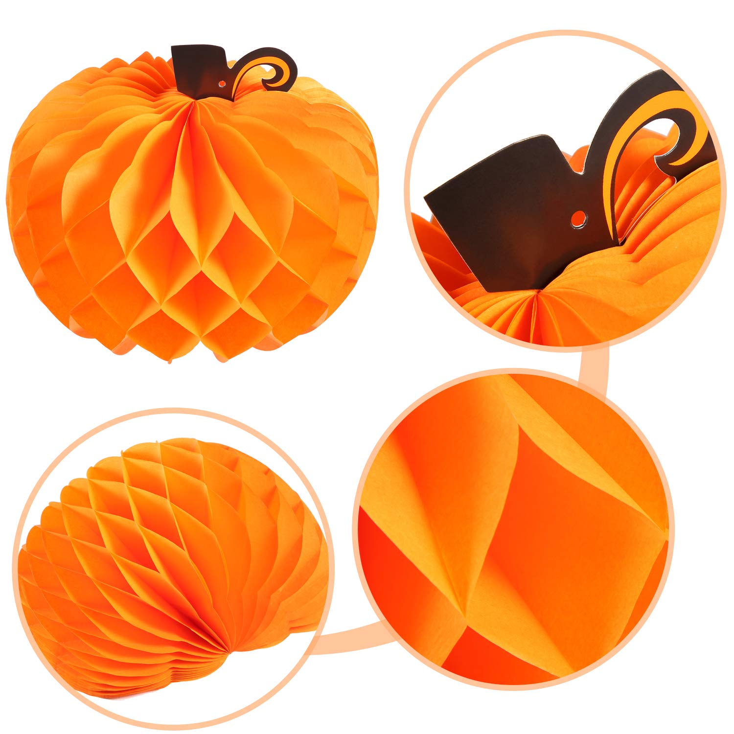 JOVITEC 10 Pack 10.2 Inch Paper Pumpkin Honeycomb Centerpieces 3D Tissue Pumpkins Paper Hanging Decoration Halloween Thanksgiving Day Party Birthday Wedding Home Party Supplies