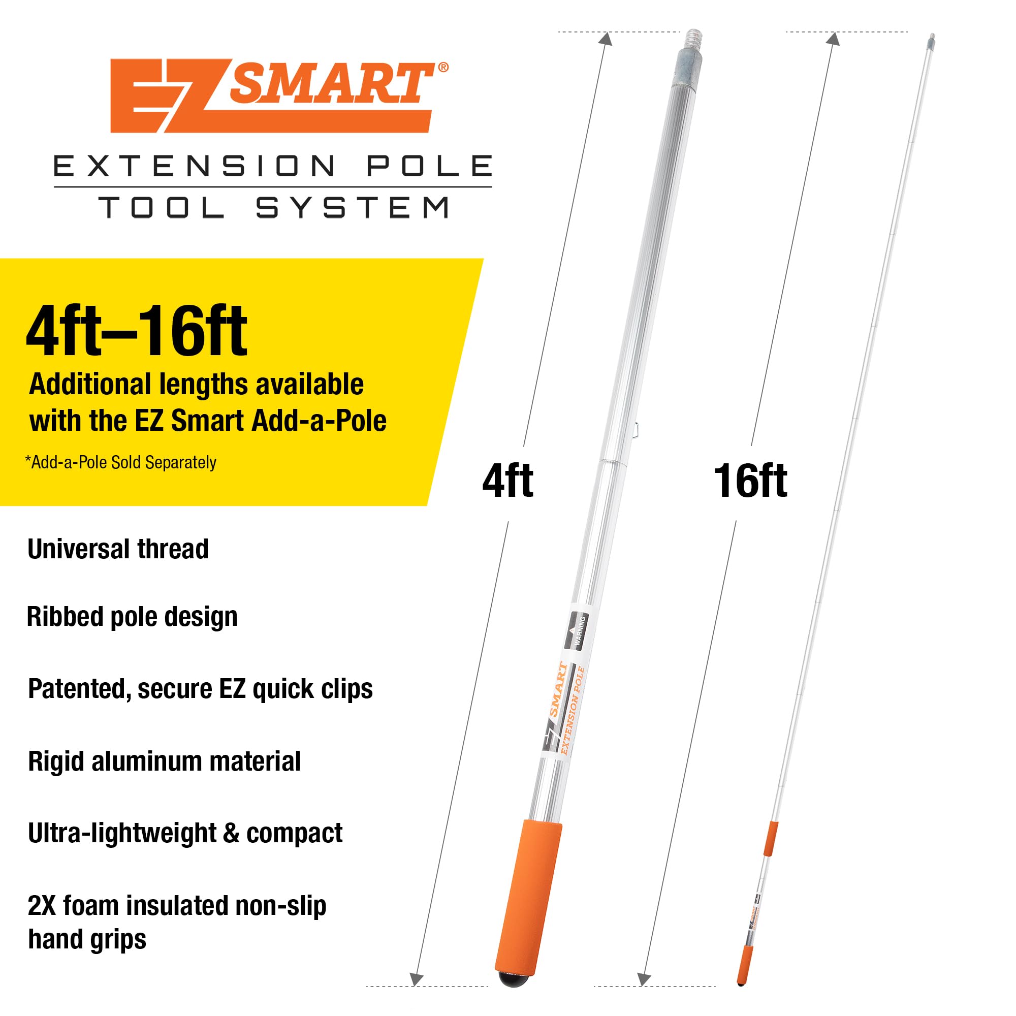 EZ Smart Extension Pole 21ft & Beyond Reach, 1 to 16 ft Extension Pole with The Option to go Beyond with Our add-a-Pole Section, Compact Segments Adjust to The Length You Need/Lightweight and Sturdy