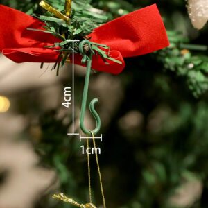 Frienda 300 Pcs Christmas Plastic Ornament Hooks with Scissors Green Ornament Hangers Mini S-Shaped Hooks for Xmas Tree Ball Home Decoration