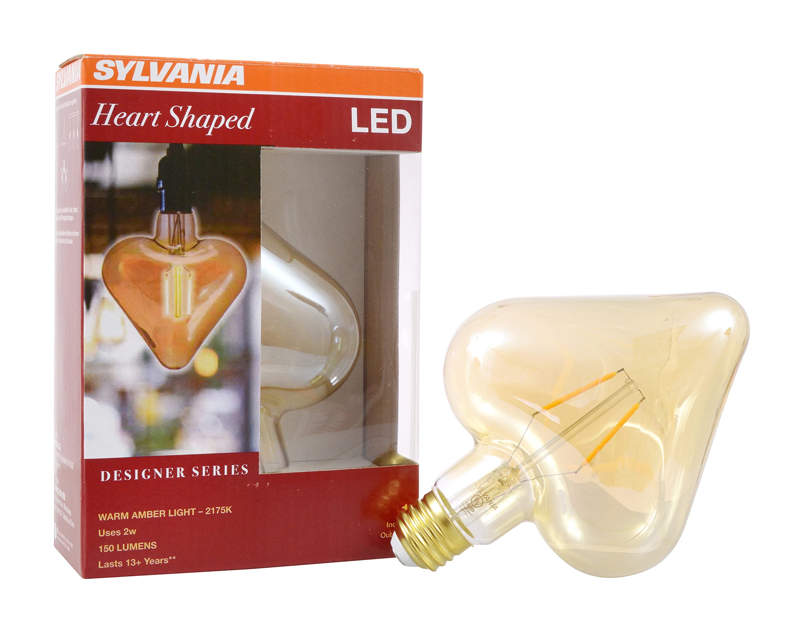 SYLVANIA LED Vintage Heart Shaped Light Bulb, 2175K Amber Glow, 1 pack