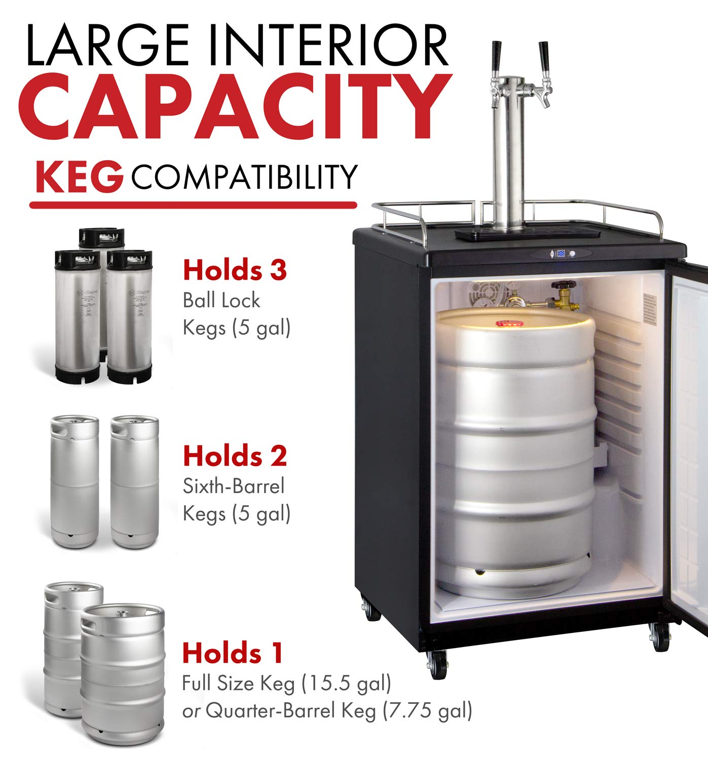 Kegco Keg Dispenser, Two Faucet, Stainless Steel