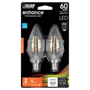 feit electric b10 e12 (candelabra) led bulb soft white 60 watt equivalence 2 pk