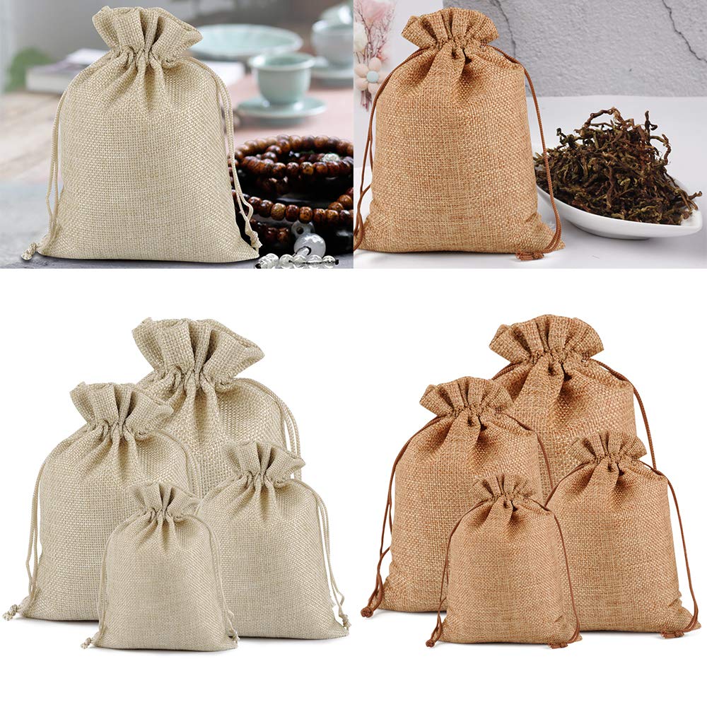 Lucky Monet 25/50/100PCS Burlap Gift Bags Wedding Hessian Jute Bags Linen Jewelry Pouches with Drawstring for Birthday, Party, Wedding Favors, Present, Art and DIY Craft (25Pcs, Coffee, 5” x 7”)