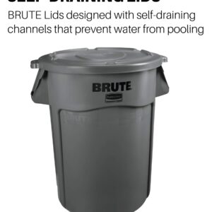 Rubbermaid Commercial Products BRUTE Heavy-Duty Round Trash/Garbage Can Lid, Black, Compatible with 32-Gallon BRUTE Container, Pack of 6