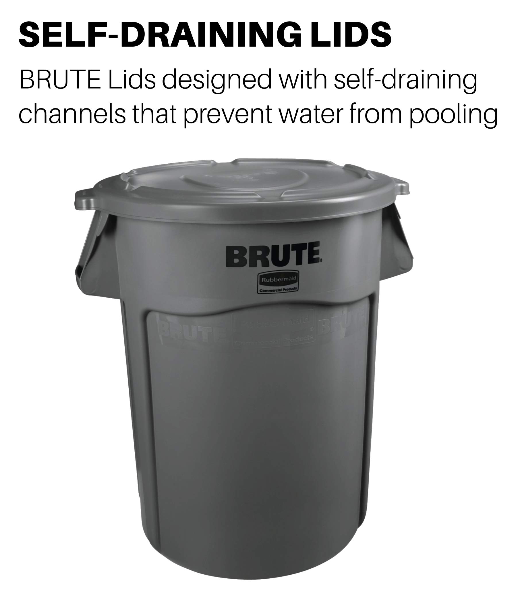 Rubbermaid Commercial Products BRUTE Heavy-Duty Round Trash/Garbage Can Lid, Black, Compatible with 32-Gallon BRUTE Container, Pack of 6