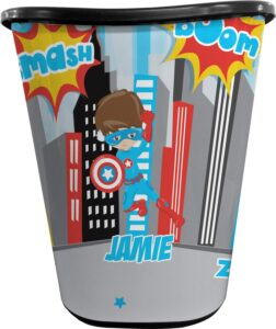 youcustomizeit personalized superhero in the city waste basket - single sided (black)