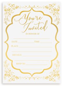 k11 photo design fill in party invitations cards, 20 pack gold foil and 20 thank you tags included. invitations for wedding, birthday, bridal shower, you are invited, gold invites cards