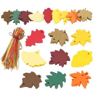 jijacraft 180pcs paper leaves gift tags with ribbon, maple leaf tags for thanksgiving, 9 styles fall leaves labels, fall cutouts for autumn thanksgiving, classroom leaves cutouts artificial