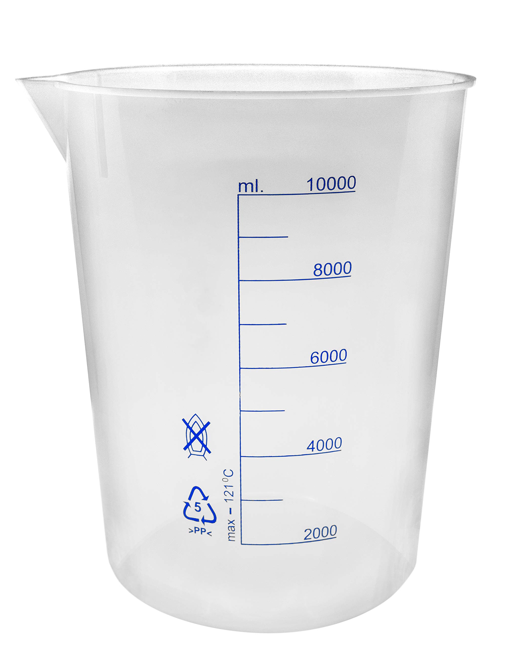 EISCO Beaker, 10000ml, Polypropylene, with Spout - Blue Graduations