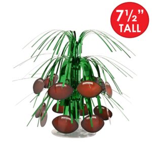 Beistle Football Mini Cascade Centerpieces 3 Piece Sports Decorations Game Day Party Supplies Tableware, 7.5", Green/White/Brown