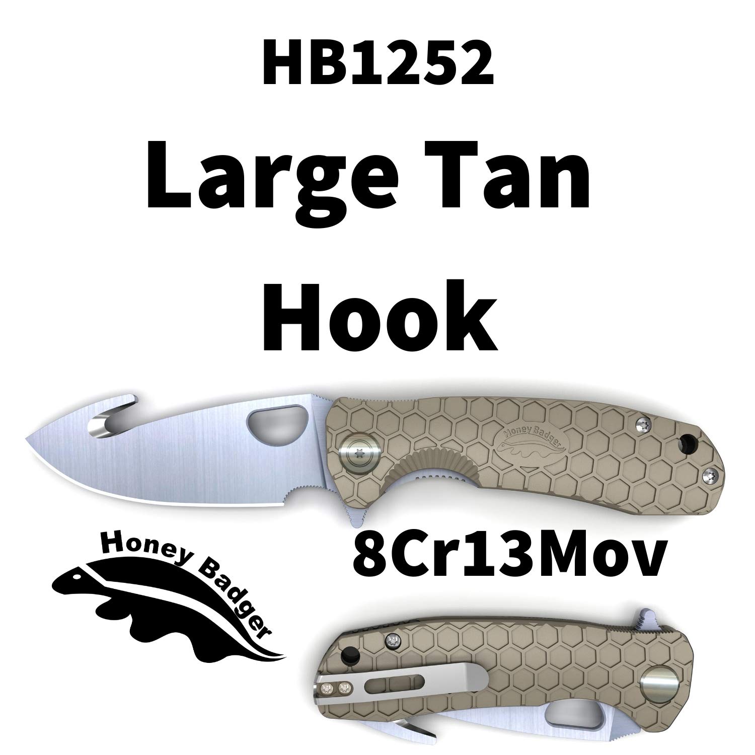 Western Active Honey Badger 8Cr13Mov Pocket Knife 3.63" Hook Blade, Lightweight 4oz Folding Utility EDC, Deep Pocket Carry Camping, Fishing Knife, Tactical Knife with Pocket Clip - Large Size