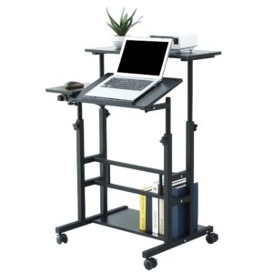 unicoo portable standing desk on wheels, height adjustable mobile standing desk, versatile standing portable desk for home office, rolling sit-stand workstation, stand-up desk, ergonomic design