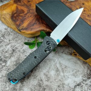 outdoor camping edc folding pocket knife for men, carbon fiber handle lock with pocket clip, everyday carry thumb studs manual open