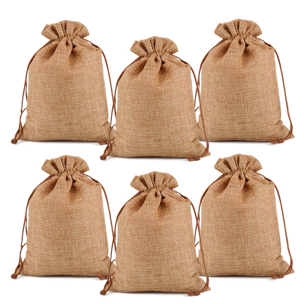 Lucky Monet 25/50/100PCS Burlap Gift Bags Wedding Hessian Jute Bags Linen Jewelry Pouches with Drawstring for Birthday, Party, Wedding Favors, Present, Art and DIY Craft (25Pcs, Coffee, 5” x 7”)